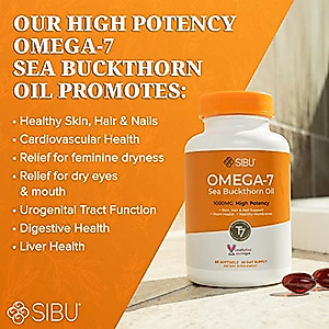 sibu Omega-7 Softgels, Premium Organic Himalayan Sea Buckthorn Oil (60ct, 30 Day Supply) – Supplement for Healthy Skin, Hair, Nails and Dryness