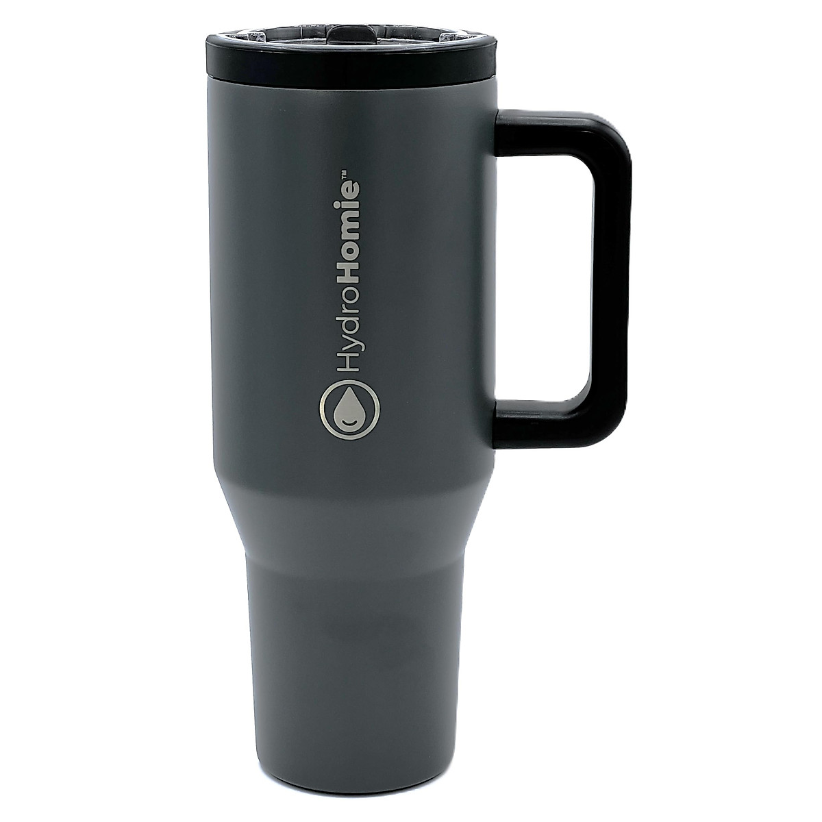 HYDRO HOMIE The Nomad 40oz Tumbler – Flip Straw Lid with Handle and Rubber Base, Travel Car Cup Holder Friendly and 100% Leak Resistant - Charcoal + Black