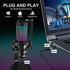 VeGue USB Gaming Microphone for PS5, All Metal PC Computer Condenser Mic with RGB Light, Mute Button, Pop Filter, Shock Mount, Gain Control for YouTube Recording Streaming Twitch Podcasts Videos