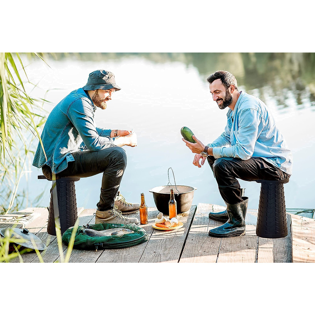 2022 Upgraded Retractable Stool with Cushion, Tested at 550lbs, Telescopic Collapsible Seat, Telescoping Folding Stools for Adults, Sturdy Foldable Chair, Telescope Compact for Camping Hiking