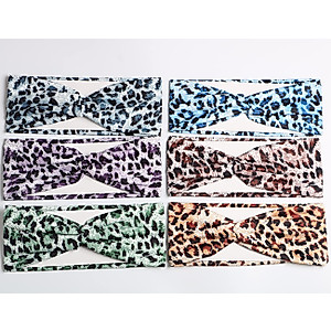 Hzaiwy 6PCS Women Leopard Boho Headbands,Boho Floal Style Criss Cross Head Wrap,Wide Top Knot Turban Hair Band (Leopard print)