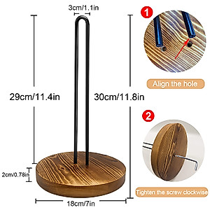 Farmhouse Paper Towel Holder with Wood Base, Wooden Paper Towel Holder Countertop, Rustic Kitchen Paper Towel Stand Fits Standard and Jumbo Size