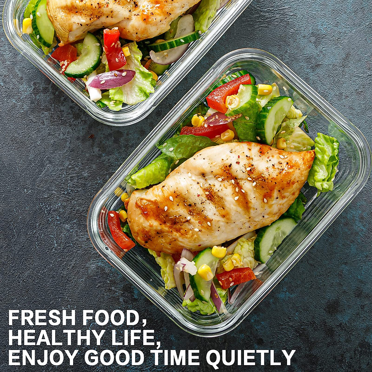 Bayco 10 Pack Glass Meal Prep Containers, Glass Food Storage Containers with Lids, Airtight Glass Lunch Bento Boxes, BPA-Free & Leak Proof (10 lids & 10 Containers) - Grey