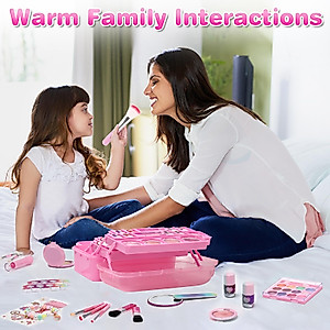 Anpro Kids Makeup Kit for Girl - 68PCS Safe & Washable Makeup for Girls,Play Real Makeup Girls Toys,Make Up for Little Girls,Non-Toxic Makeup kit,Valentines Day Gifts for Children Age 3-12 (Pink)