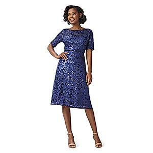 Adrianna Papell Women's Floral Embroidery Dress, Navy