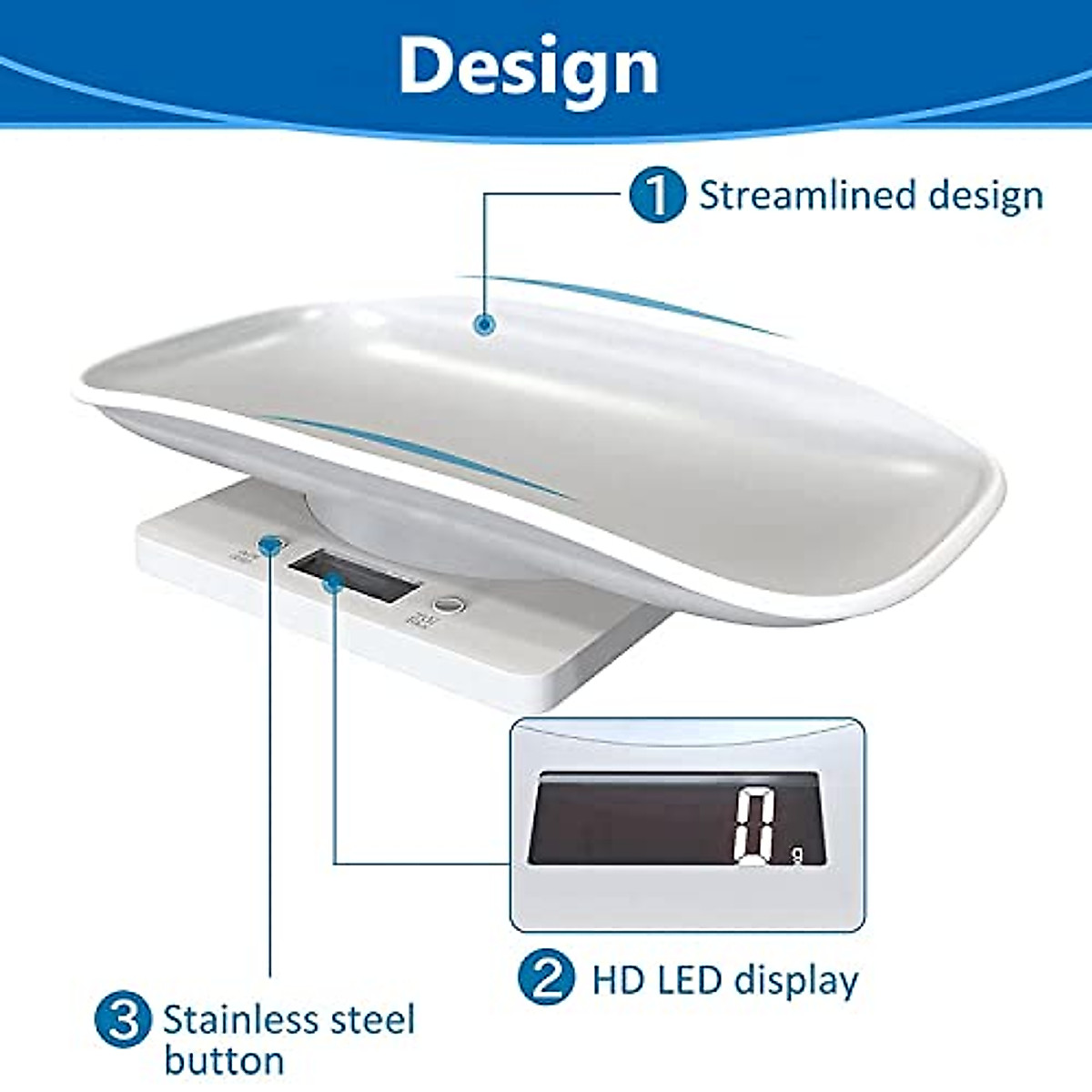 Small Animal Scale - LCD Electronic Scales with 3 Weighing Modes Multifunctional Digital Pet Scale for Ferret Hamster Hedgehog Lizard New Born Kitten Puppy (Max: 22lbs) (White)