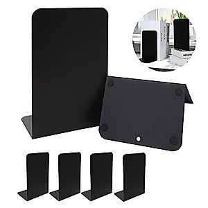 4Pcs Black Metal Bookends, Metal Book Ends to Hold Books, Heavy Duty Bookends for Shelves, 8.0” x 3.9”x 5.3” Bookshelf Holder, Antiskid Book Stoppers for Books, Notebooks Files, Office, Home, Movies