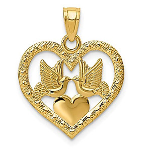 IceCarats 14K Yellow Gold Doves Heart Necklace Love Pendant Charm Only