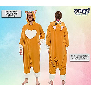 Silver Lilly Unisex Adult Pajamas - Plush One Piece Cosplay Corgi Animal Costume (L) Brown