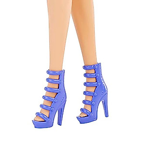 Barbie Fashionistas Doll, with Long Black Hair & Color Block Floral Dress with Puffed Sleeves, Strappy Purple Heels, Butterfly Ring, Toy for Kids 3 to 8 Years Old