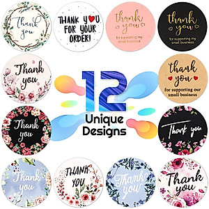 Thank You Stickers Rolls, 2500Pcs 1 Inch Thank You for Supporting My Small Business Envelope Seals, 5 Rolls 12 Patterns Small Thank You Stickers for Wedding, Birthday, Party Gift Wrap Bag