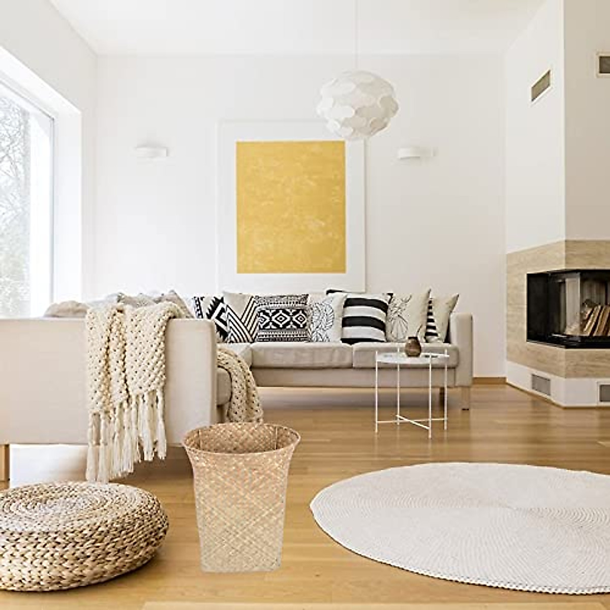 DOITOOL Wicker Rattan Waste Basket Woven Seagrass Trash Can Retro Garbage Rubbish Bin Woven Flower Pots Sundries Container Basket for Bedroom Kitchen