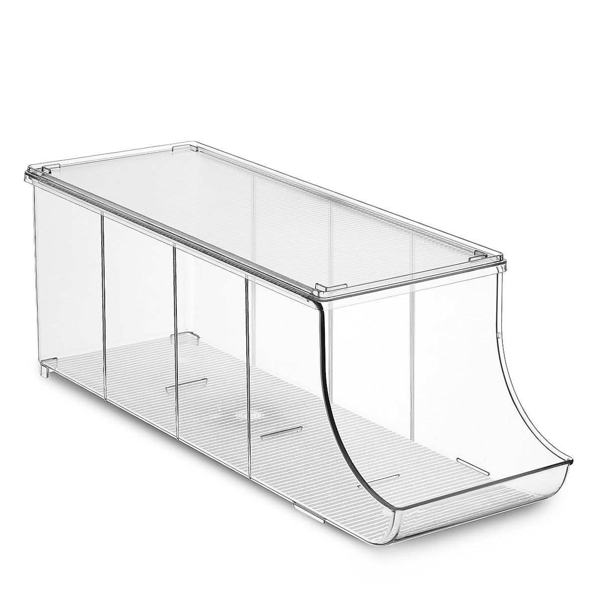 Set of 2 Stackable Refrigerator Organizer Bins Pop Soda Can Dispenser Beverage Holder for Fridge, Freezer, Kitchen, Countertops, Cabinets - Clear Plastic Canned Food Pantry Storage Rack Holds 12 Cans