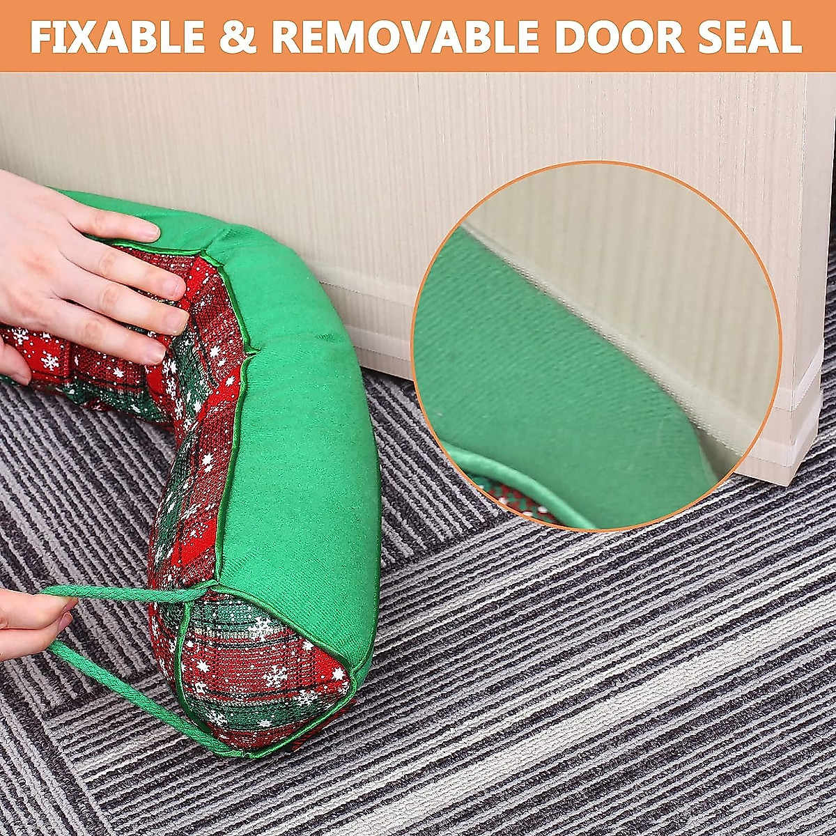 Triangle Under Door Draft Stopper Noise Blocker 30 Inches for Door Bottom Air Seal Insulation and Soundproof, Heavy Duty Weather Guard Snake Stripping, Tartan Check Green and Snowflake