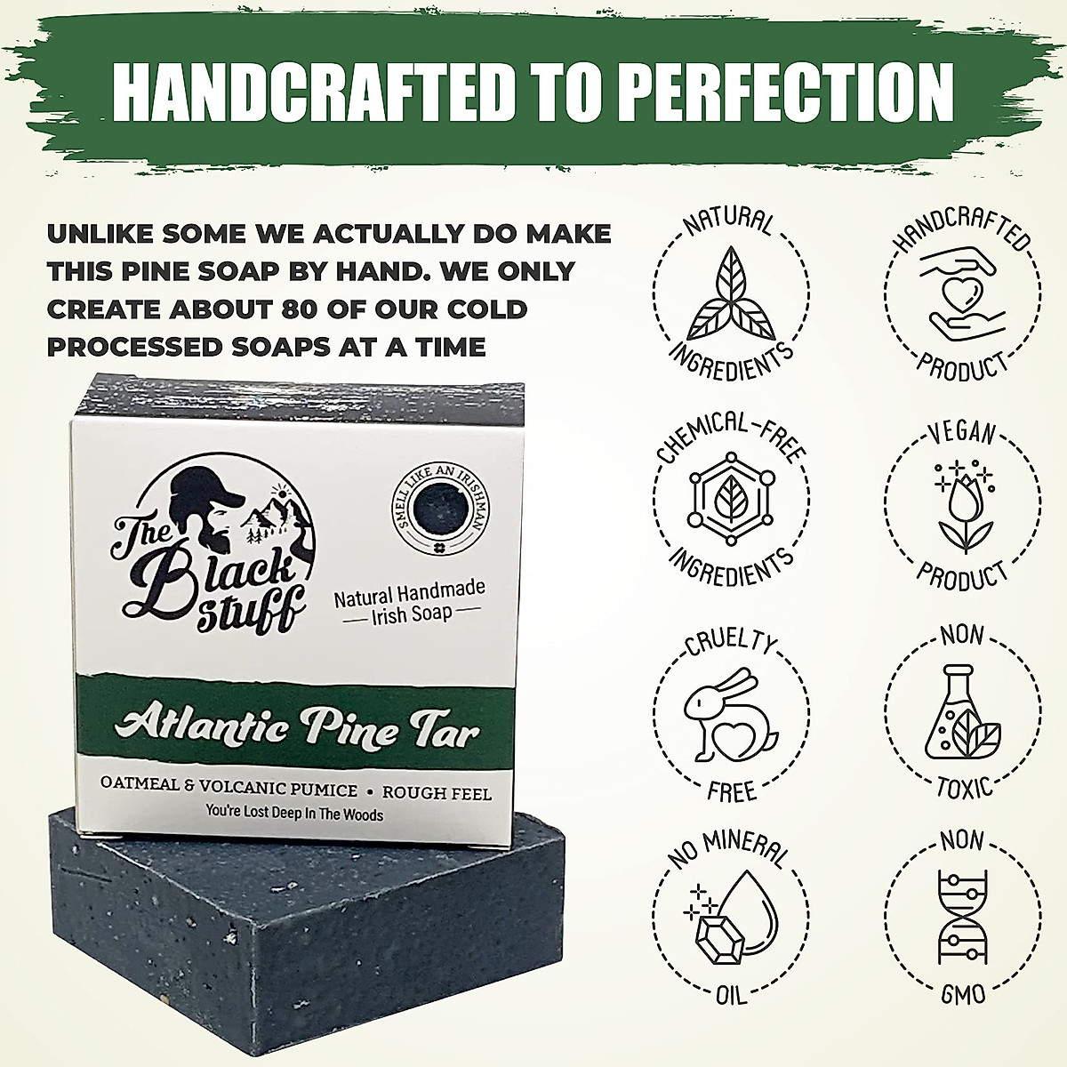 The Black Stuff Pine Tar Soap - Mens Bar Soap Made with Pine Tar, Organic Ingredients and Essential Oils - Handmade Cold Process Body Soap for Men - Moisturizing and Cleansing organic Bath Soaps