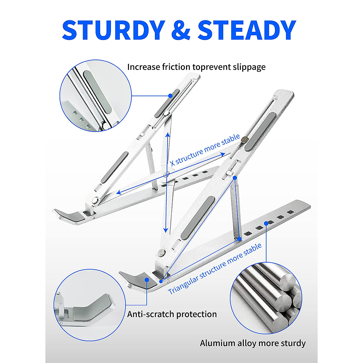 WEETEE Laptop Stand for Desk, Laptop Riser Adjustable Height for Ventilated Cooling, Aluminum Foldable Portable Laptop Holder Compatible with MacBook, Dell, Lenovo More 10-15.6"
