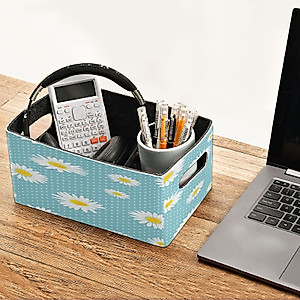 Kigai Felt Storage Bin Collapsible Daisy Flowers Polka Dots Storage Basket with Handles Rectangle Home Decorative Foldable Storage Box - 2PCS