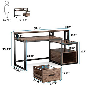 Tribesigns 60 Inch Computer Desk with Storage – Rustic Vintage Home Office