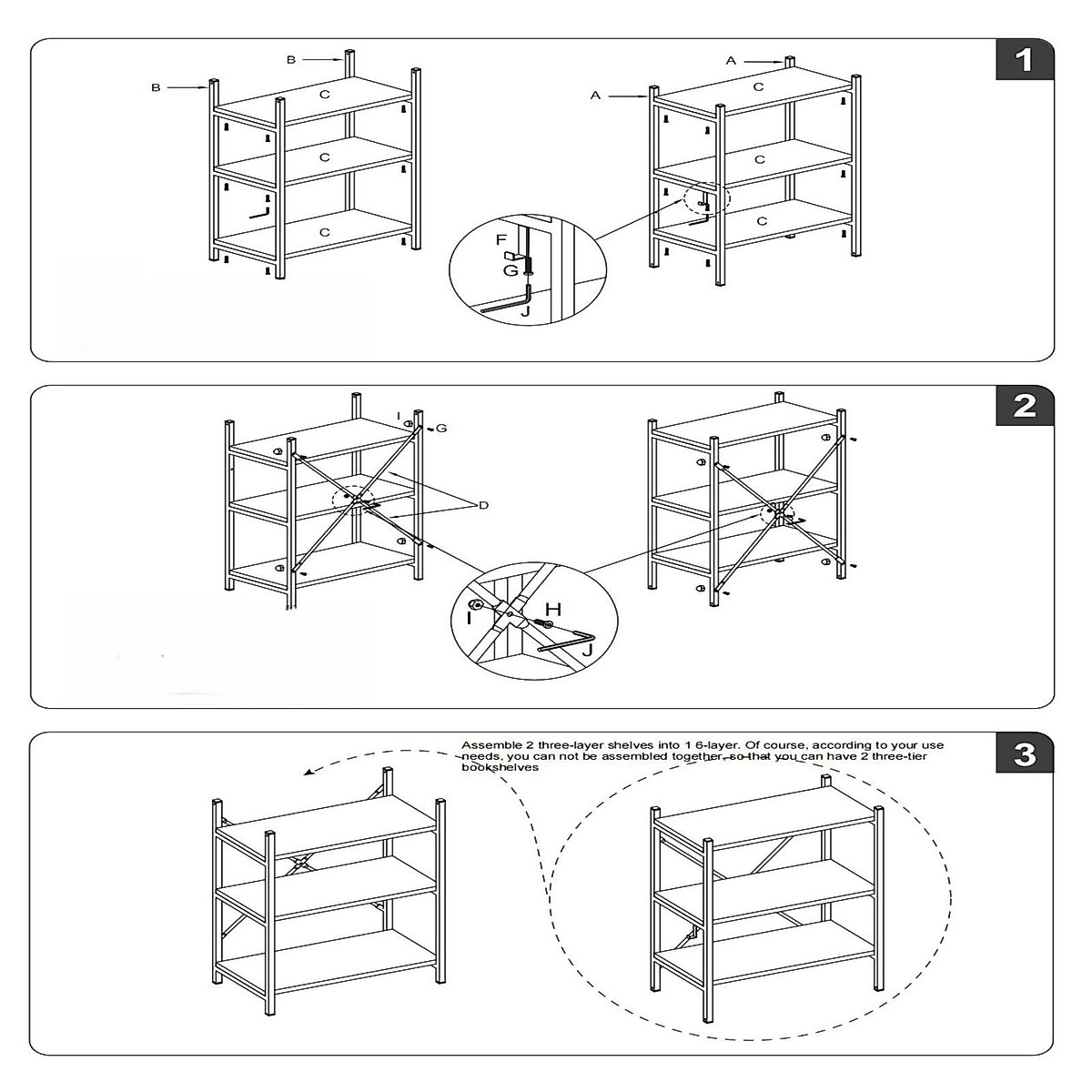 SAILUN 6 Tier Bookshelf, Free Standing Bookcase, Industrial Book Shelf with Metal Frame, Storage Rack Shelves Organizer for Bedroom, Living Room, Home Office，Rustic Brown