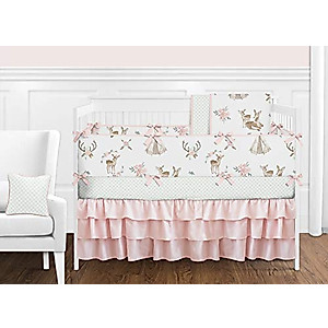 Sweet Jojo Designs Blush Pink, Mint Green and White Boho Girl Baby Nursery or Kids Room Small Fabric Toy Bin Storage Box Chest for Woodland Deer Floral Collection