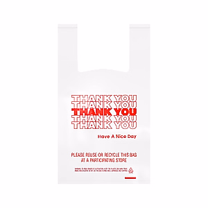 400 Pack Thank You T-Shirt Bags - Premium Quality 15 Mic (0.6 Mil) Thick Reusable Plastic Bags: 11.5" x 6.5" x 21