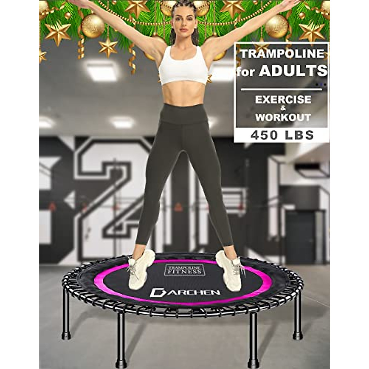 DARCHEN 450 lbs Mini Trampoline for Adults, Indoor Small Rebounder Exercise Trampoline for Workout Fitness, 450 lbs Max-Load Bungees for Quiet and Safely Cushioned Bounce, 40 Inch Gym Trampoline