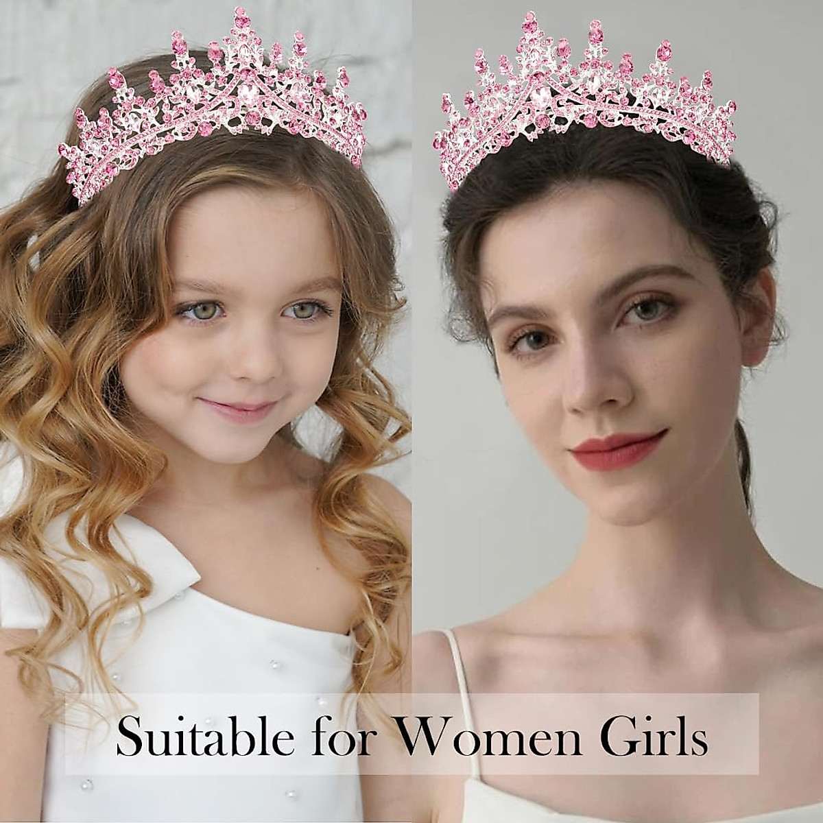 ATODEN Birthday Girl Tiara Queen Crown Pink Tiaras and Crowns for Women Girls Crystal Princess Tiara Rhinestone Headbands Quinceanera Crown Headpieces Birthday Decorations