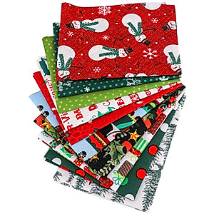 Konsait 10 Pieces 8x10'' Random Christmas Fabric Multi-Color Fabric Patchwork Cotton Mixed Squares Bundle Sewing Quilting Craft, Craft Fabric Bundle Squares Patchwork DIY Sewing Scrapbooking Quilting