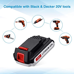 Powerextra 2 Pack LBXR20 Battery 3.0Ah Replace for Black and Decker 20V MAX + 20V Charger for Black Decker 20V MAX 20V
