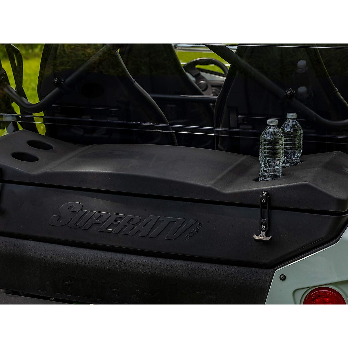 SuperATV UTV Rear Cargo Box for 2012+ Kawasaki Teryx 4 - Heavy Duty Rear UTV Box with Rubber Seal and High Strength Latches | Built-in Cup Holders | Easy Installation | 67 Quart Storage Capacity