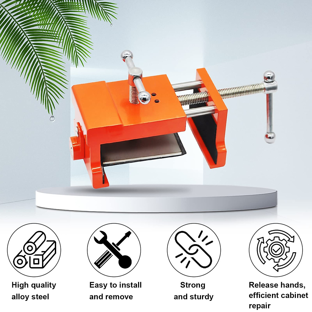 Cabinet Clamps, Cabinet Installation Clamps, Face Frame Clamps for Installing Cabinets, Cabinetry Clamps with Two Adjustable Side Screws and Alignment Plate, 2-Pack, Orange
