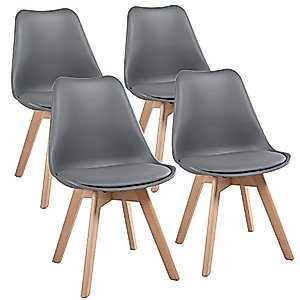 Yaheetech Dining Chairs Accent Chair with Beech Wood Legs Modern Mid Century Eiffel Inspired Chair, Dark Gray, 4Pcs