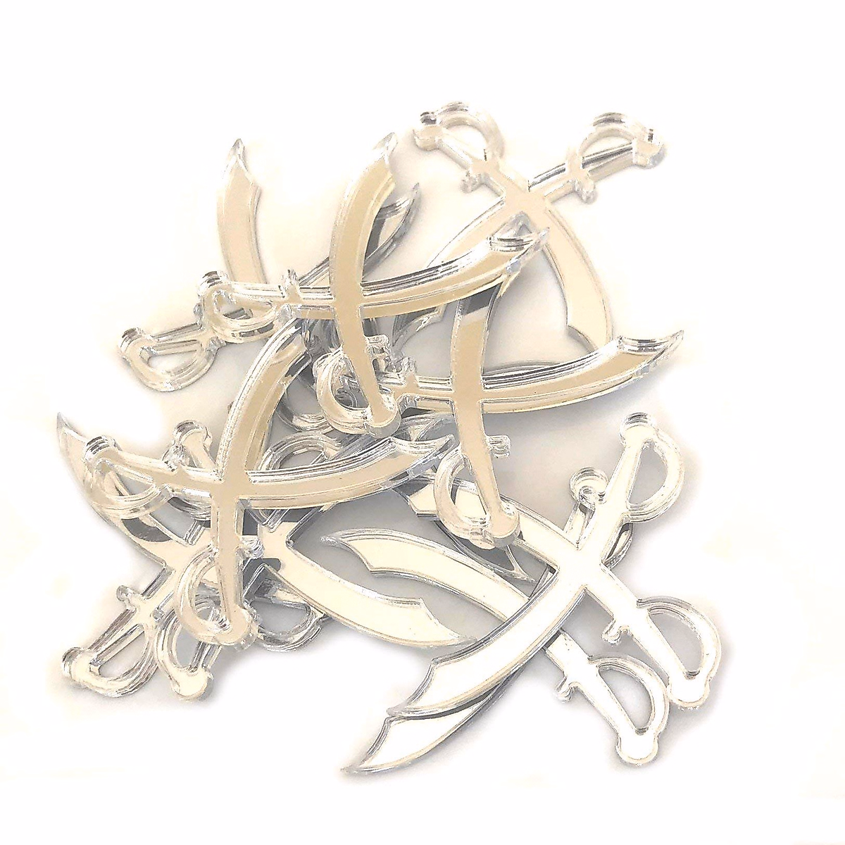 Super Cool Creations Pirate Cutlass Shaped Crafting Mirrors, Set of 10, Many Colours, Shatterproof Acrylic, Black, Pack of 10 x 3cm