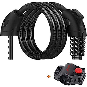 VIGAT Bike Cable Lock, High Security 5 Digit Code Resettable Combination, Inner Core 4.5MM Thick and Tough Steel Cable，Black,1.2M(Color:Black;Size:1.8m)