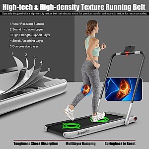 Goplus 2 in 1 Folding Treadmill, 2.25HP Under Desk Electric Superfit Treadmill, Installation-Free with APP Control, Remote Control, Bluetooth Speaker and LED Display, Jogging Walking for Home/Office