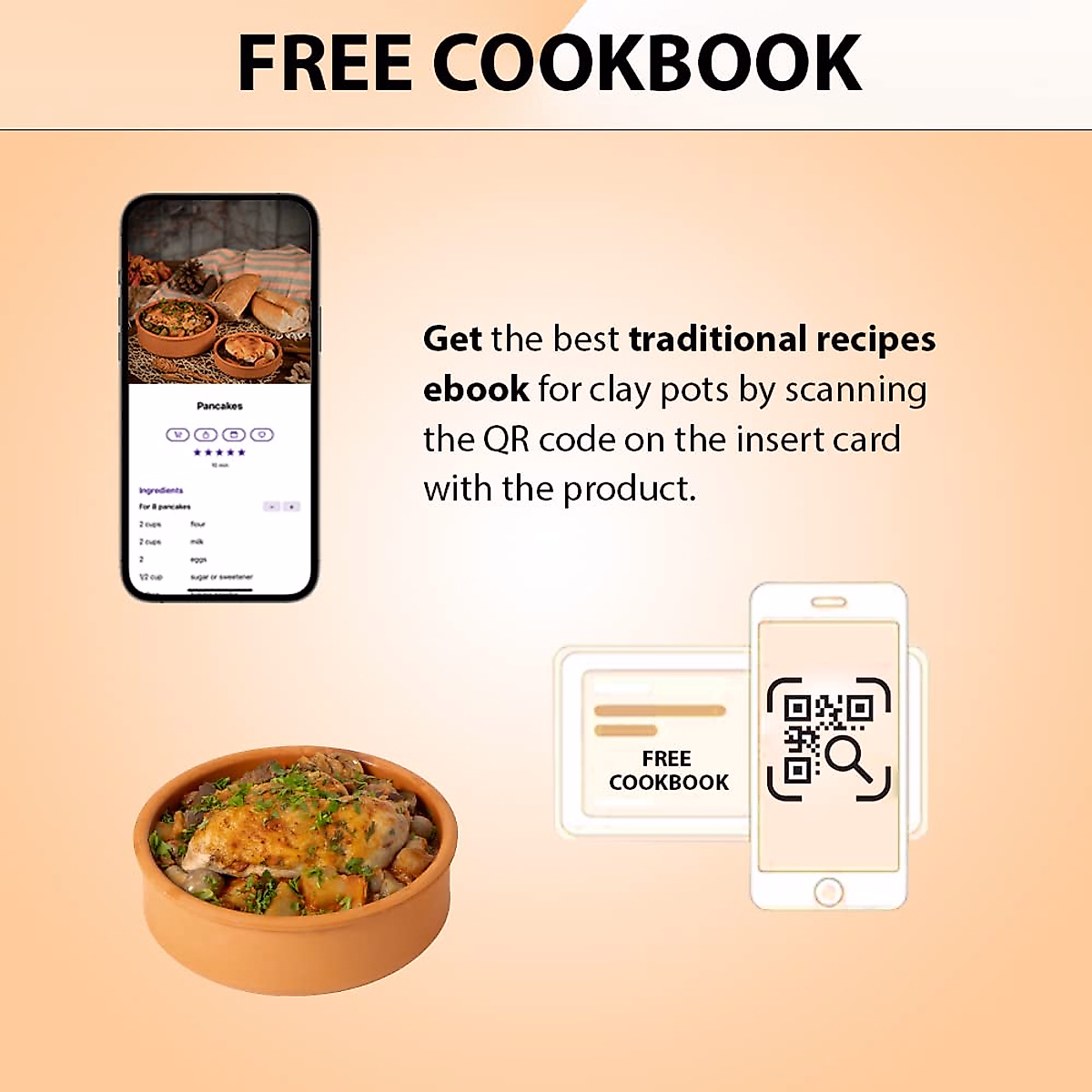 Luksyol Clay pot for cooking - Handmade round oven tajine Microwave & Safe 100% Natural earthenware Eco friendly terracotta pots Mexican Indian Korean moroccan Dishes, 4 Pack