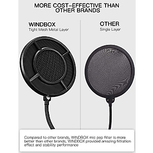 Mic Pop Filter, Professional Metallic Mic Pop Filter Mesh for Blue Yeti and Any Other Mic, ARISEN Dual Layered Microphone Pop Filter, Mic Filter with A Flexible 360° Gooseneck Clip Stabilizing Arm