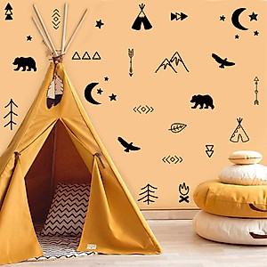 Woodland Animal Wall Decals Camping Wall Stickers Black Tree Animal and Mountain Wall Stickers Forest Animal Wall Decals for Kids Bedrooms Woodland Nursery Decor