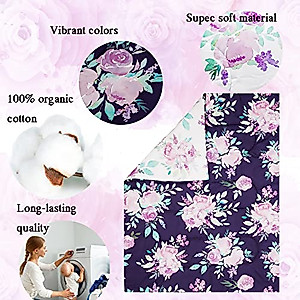 TANOFAR 5 Piece Crib Bedding Set for Girls, Baby Nursery Crib Bedding Set, Purple Flower Minky Blanket, Crib Skirt, Quilt, Crib Sheet and Diaper Stacke,Crib Bedding Set for Girls