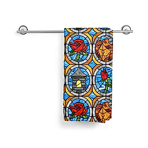 MSGUIDE Beauty and Beast Fairytale Glass Hand Towels Ultra Soft Highly Absorbent Bathroom Towel Multipurpose Thin Kitchen Dish Guest Towel for Hotel, Gym and Spa Christmas Decor (27.5" x 15.7")