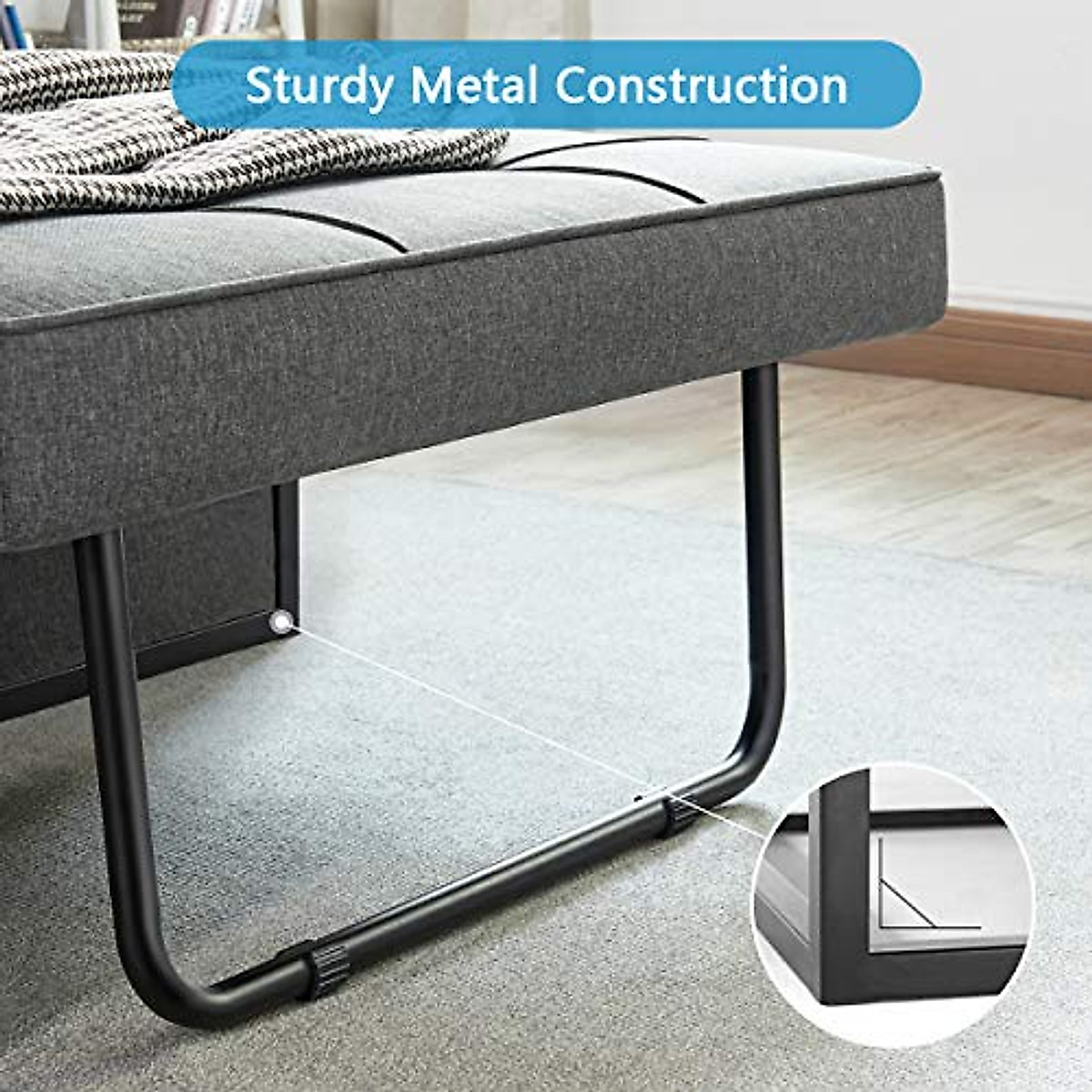 Vonanda Sofa Bed, Convertible Chair 4 in 1 Multi-Function Folding Ottoman Modern Breathable Linen Guest Bed with Adjustable Sleeper for Small Room Apartment, Dark Gray