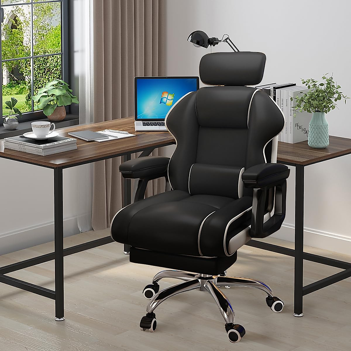 XUEGW Executive Computer Chair Home Office Desk Chair,Adjustable Angle, Ergonomic Adjustable Height PU Leather Chairs with Cushions Armrest for Long Time Seating-High Office Chair with Footrest