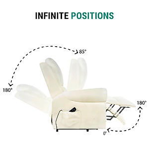 Tatiana Oversized Air Leather Power Lift Recliner Chair with Footrest, Reclining Chair with Remote Control, Premium Studded and Tufted Detailing, Side Pocket, Comfortable Power Lift Chair - Cream