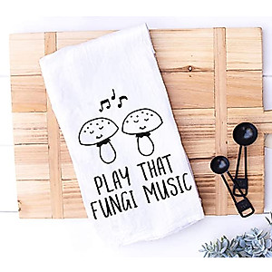 Handmade Funny Kitchen Towel - 100% Cotton Funny Hand Towel for Music Lovers - 28x28 Inch Perfect for Chef Housewarming Christmas Mother's Day Birthday Gift (Play That Fungi Music)