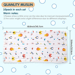 10 Pieces Baby Burp Cloth 10 x 20 inches 6 Layer Soft Absorbent Muslin Newborn Towel for Baby Shower Machine Washable, for Sensitive Skin Baby (Animal Pattern)