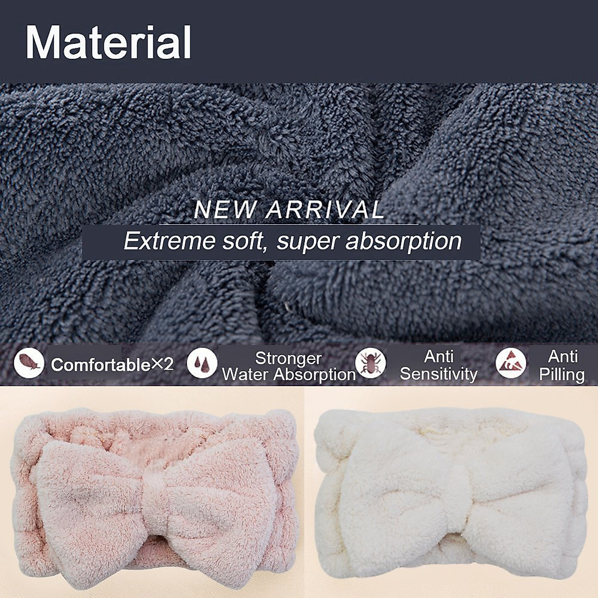 Chloven 2 Pack Microfiber Bowtie Headbands Facial Makeup Headband Cosmetic Bowknot Hairlace Wash Spa Yoga Sports Shower Adjustable Elastic Hair Band for Girls and Women