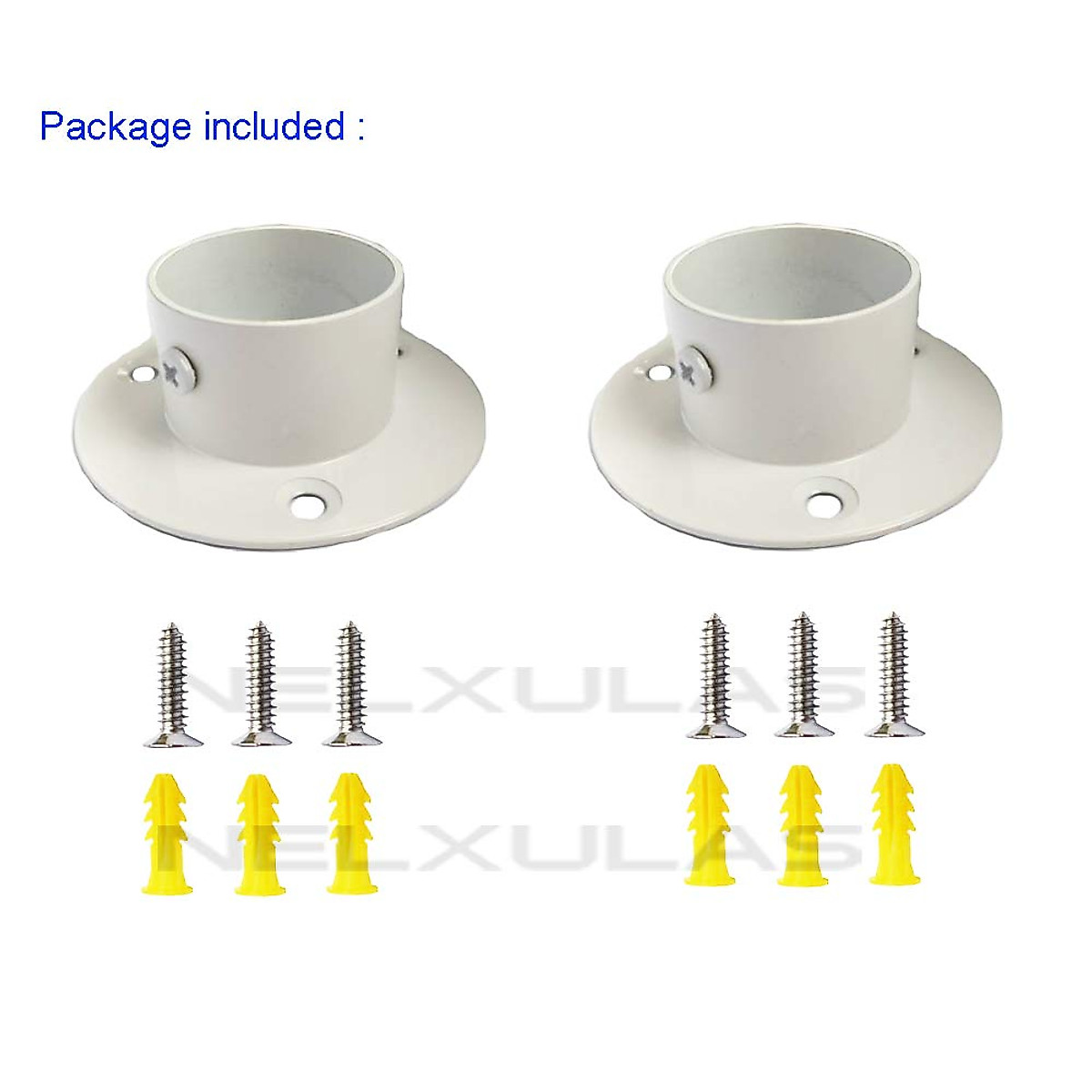 NELXULAS Stainless Steel Heavy Duty Closet Rod Holder,Shower Curtain Rod End Supports Socket,Flange Rod Holder Closet Pole,Adjustable Tightness Easy Installation (1-1/2 INCH, White)