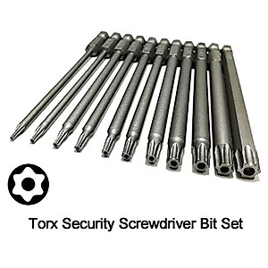 YDLQWCZ Long Torx Security Head Screwdriver Drill Set 1/4 Inch Hex Shank T6 T7 T8 T9 T10 T15 T20 T25 T27 T30 T40 11 Pieces 4 Inch Length S2 Steel Torx Screwdriver Bit Set (11pcs Torx Head 100mm)