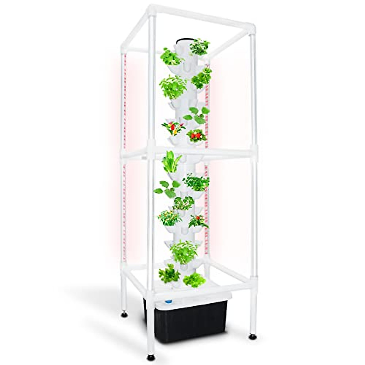 Tower Garden Hydroponics Growing System,Indoor Vertical Garden 2.0 with Double Layer 8 Sections LED Timed Grow Light,5 PCS Nursery Germination Kit Including 2Pcs Smart Plug,Water Level,Pouring Funnel