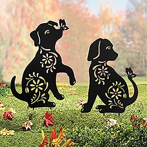 Stake Garden Metal Dog Garden Stakes, Yard Decor Art Lawn, Outdoor Home Decor Animal Silhouette Statues, Set of 2